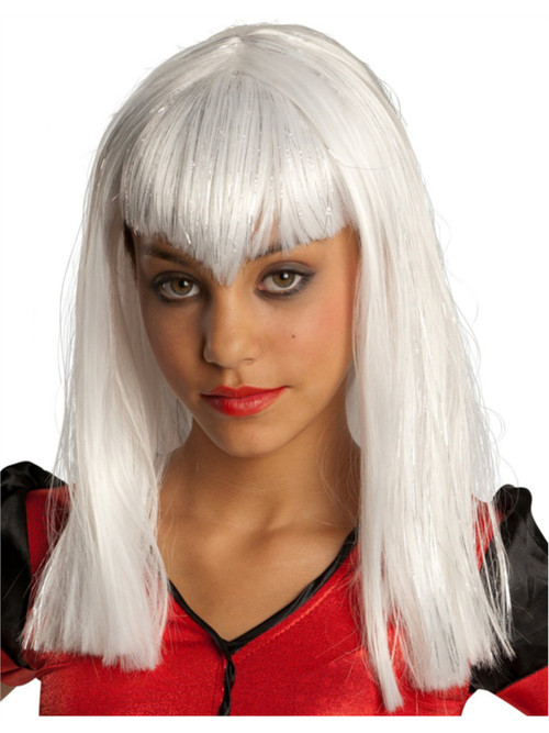 Kid's White Glitter Vamp Wig