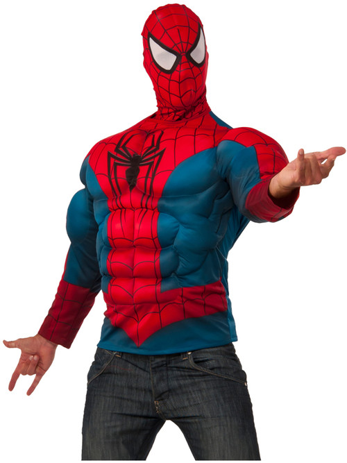 Men's Spiderman Long Sleeve Muscle Chest Shirt With Mask