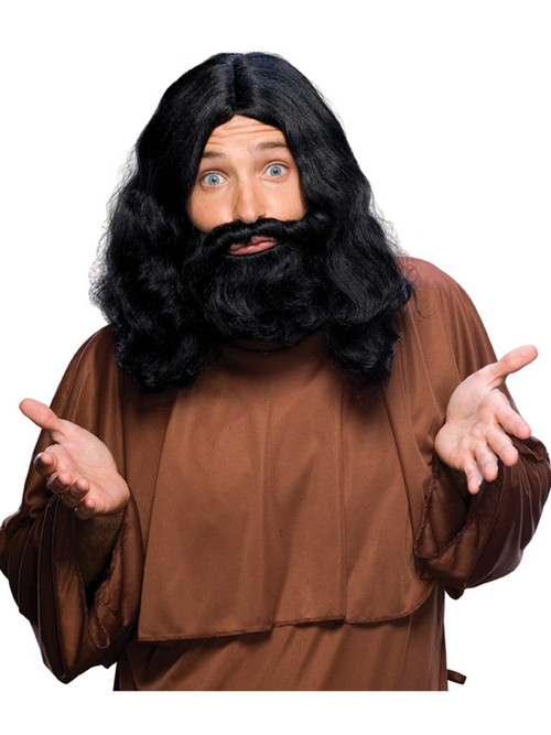 Men's Black Biblical Beard And Wig Set