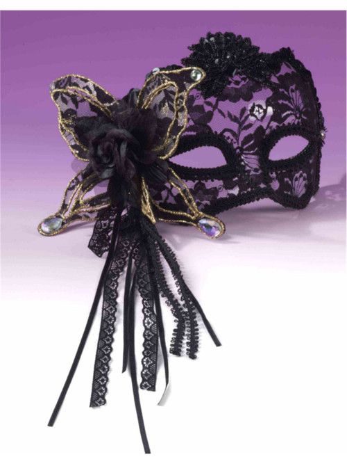 Sheer Lace Venetian Mask with Flower