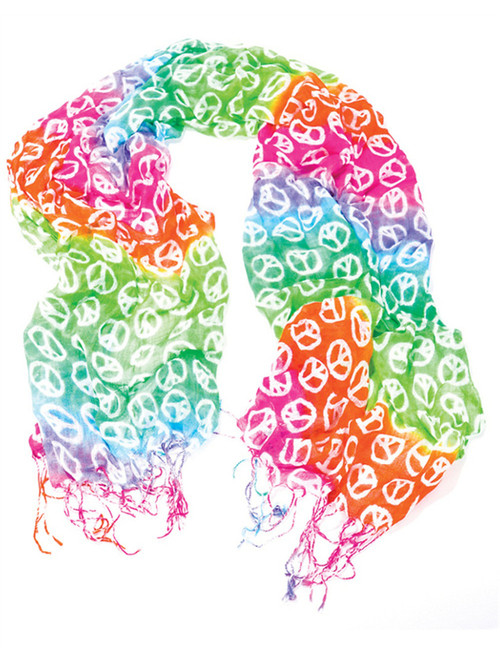 Multi-Color Rainbow Tye Dye Peace Sign Scarves