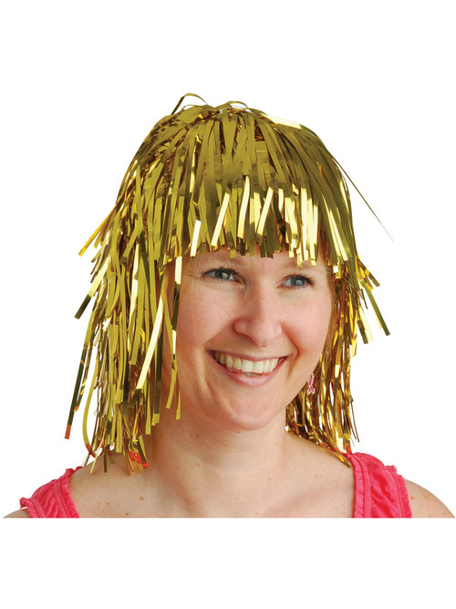Adult's Shiny Gold Foil Tinsel Wig