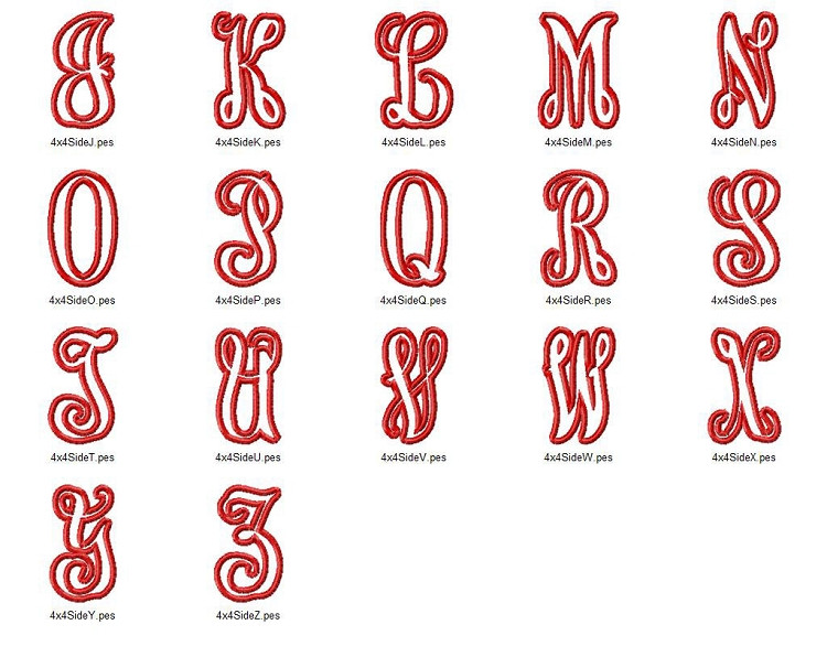 4x4 Size - Intertwined Monogram Applique Machine Embroidery Alphabet ...