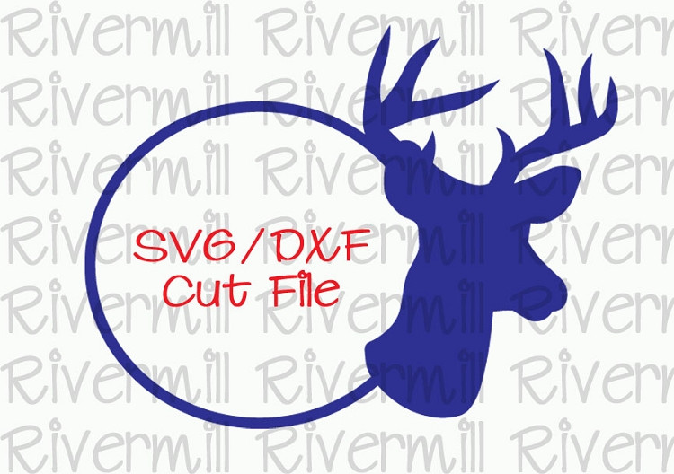 SVG DXF Deer Buck Silhouette Monogram Frame Cut File - Rivermill Embroidery