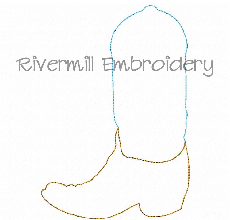 Raggy Applique Cowboy Boot Machine Embroidery Design - Rivermill Embroidery