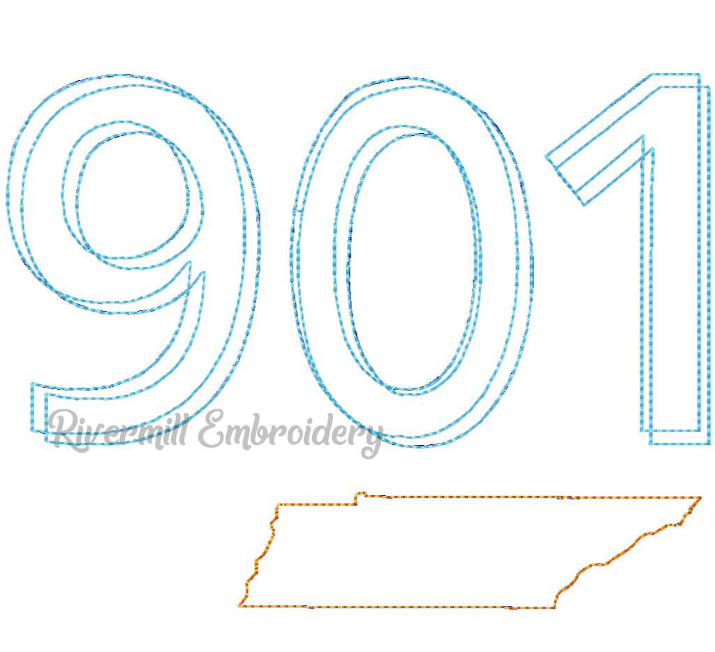 Raggy Applique Tennessee 901 Area Code Machine Embroidery Design ...