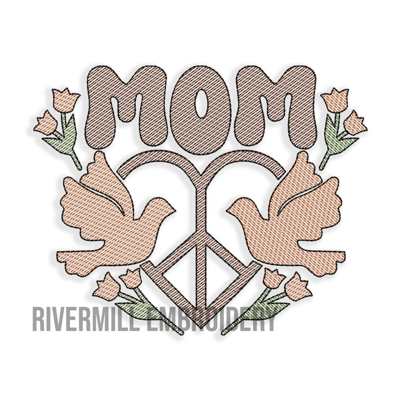 Mom With Doves Sketch Machine Embroidery Design - Rivermill Embroidery