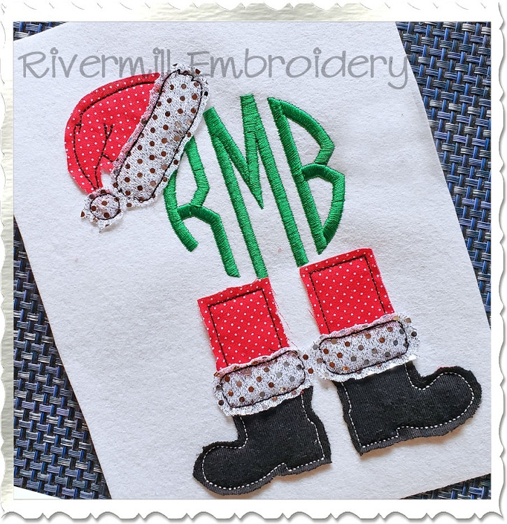 Santa Hat & Boots Monogram Frame Raggy Applique Machine Embroidery ...