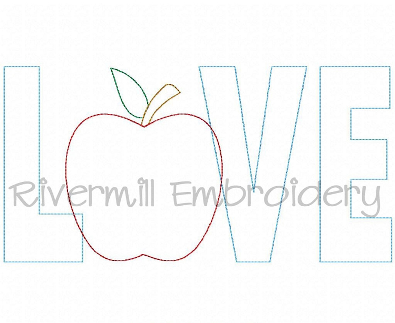 Raggy Applique Teacher Love Machine Embroidery Design Rivermill