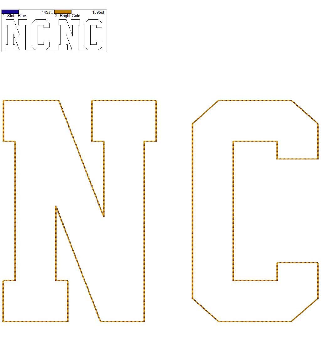 Raggy Applique North Carolina NC Varsity Style Machine Embroidery ...