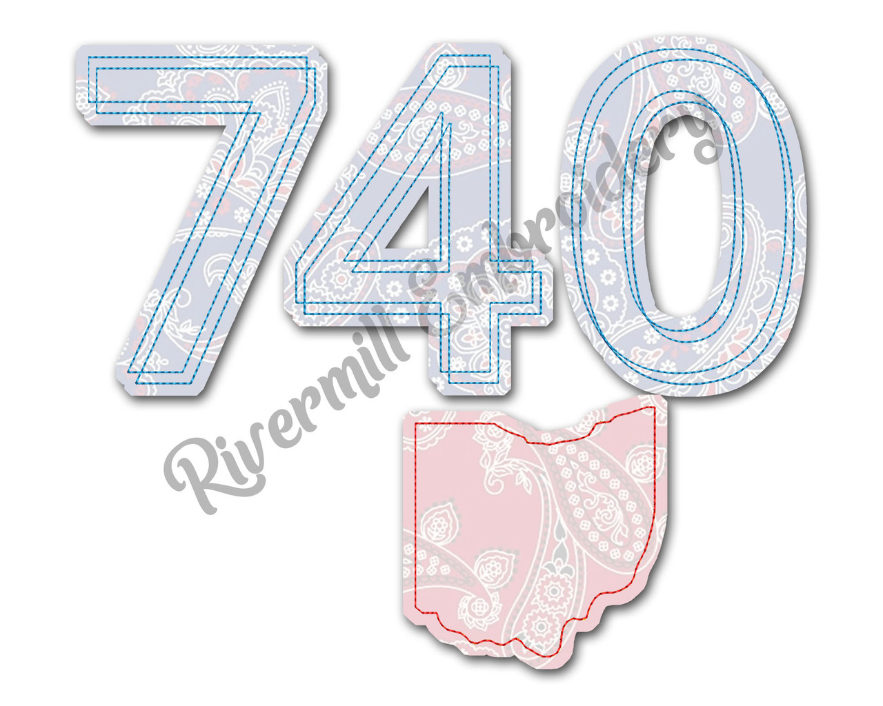 Raggy Applique Ohio 740 Area Code Machine Embroidery Design - Rivermill ...