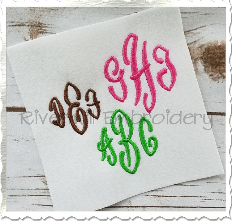 Scroll 3 Letter Monogram Machine Embroidery Font - Rivermill Embroidery