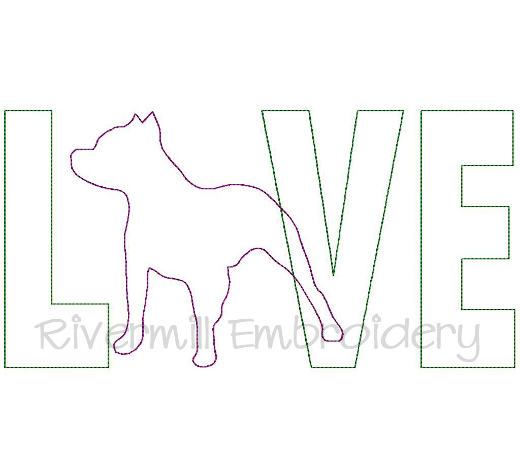 Raggy Applique Pit Bull Love Machine Embroidery Design - Rivermill ...