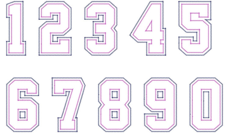 Large Zig Zag Double Applique Varsity Athletic Style Numbers Machine ...