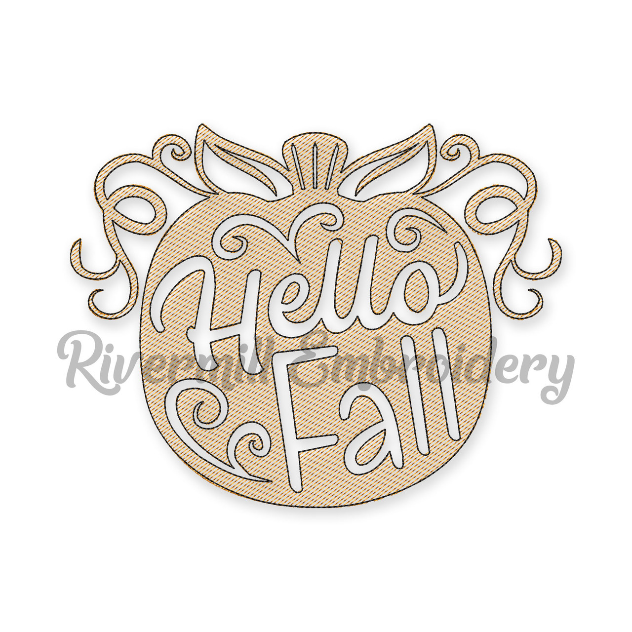 Hello Fall Sketch Style Pumpkin Machine Embroidery Design - Rivermill ...