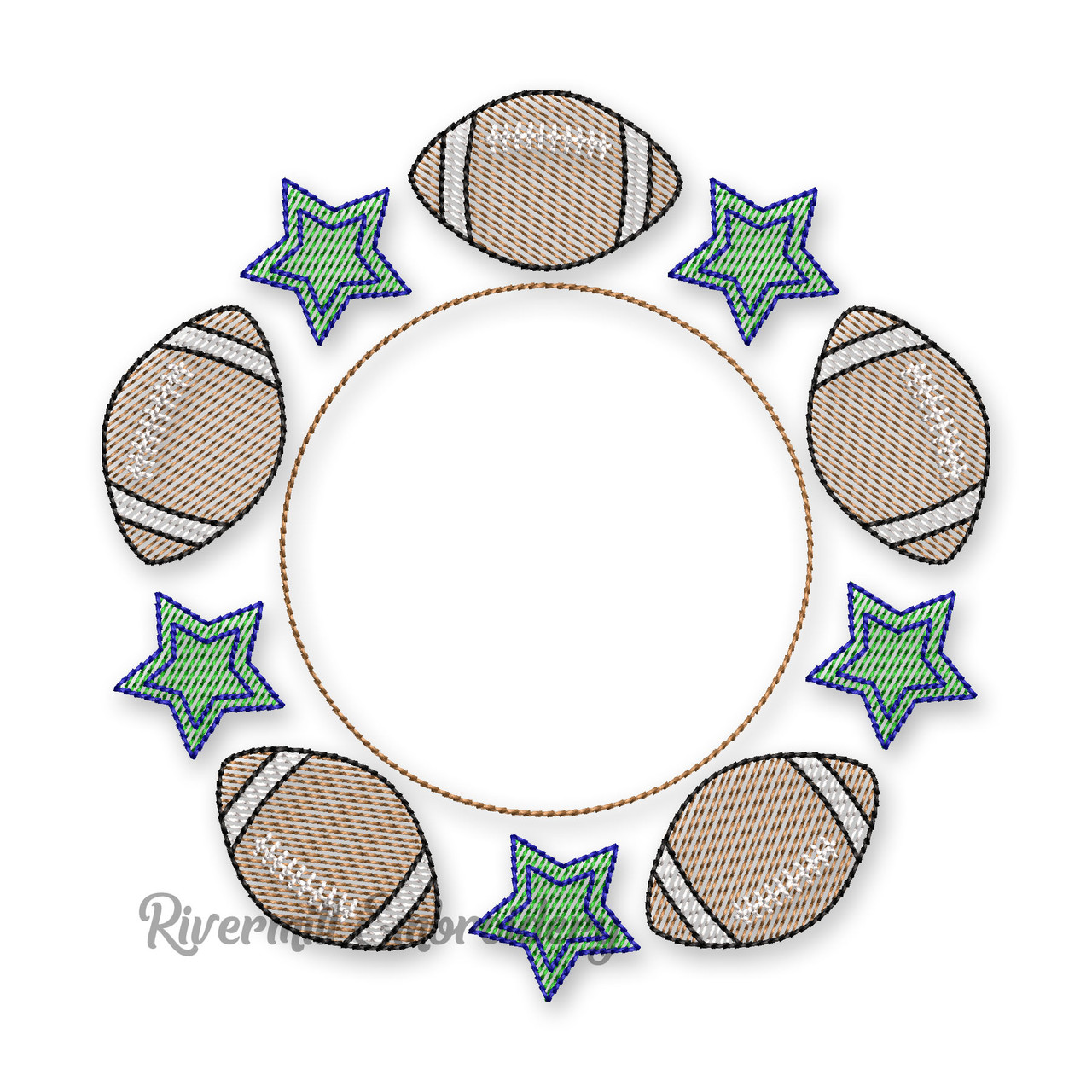 Sketch Style Football Monogram or Initial Frame Machine Embroidery ...