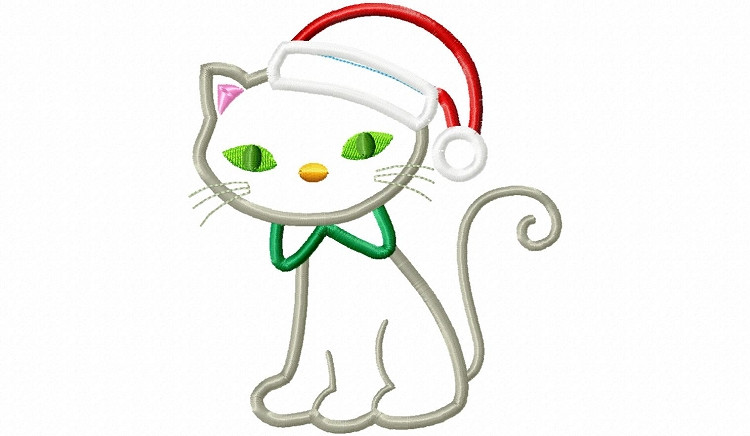 Cat With Santa Hat Applique Machine Embroidery Design - Rivermill ...