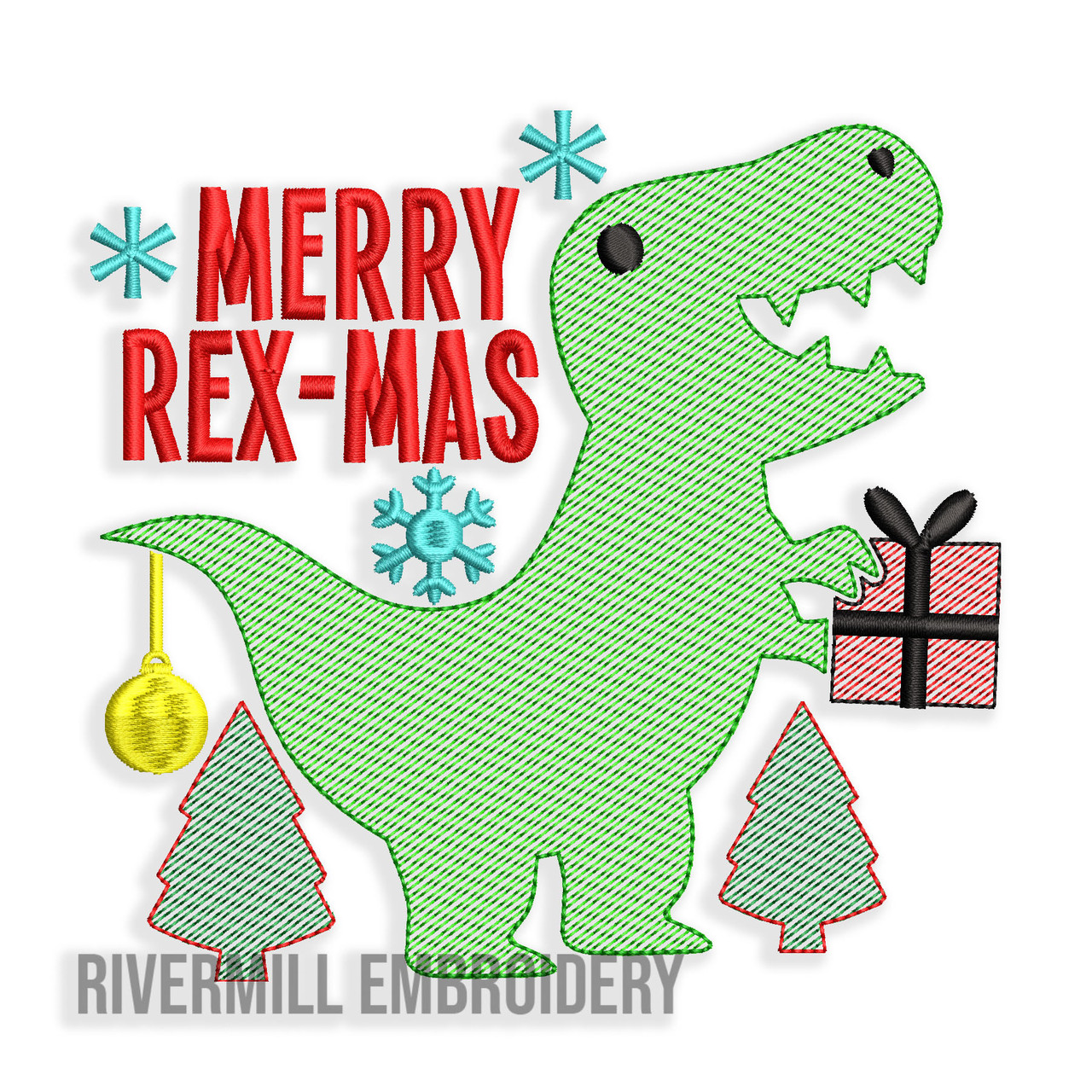 Merry Rex-Mas Machine Embroidery Design T Rex Tyrannosaurus Rex Merry ...