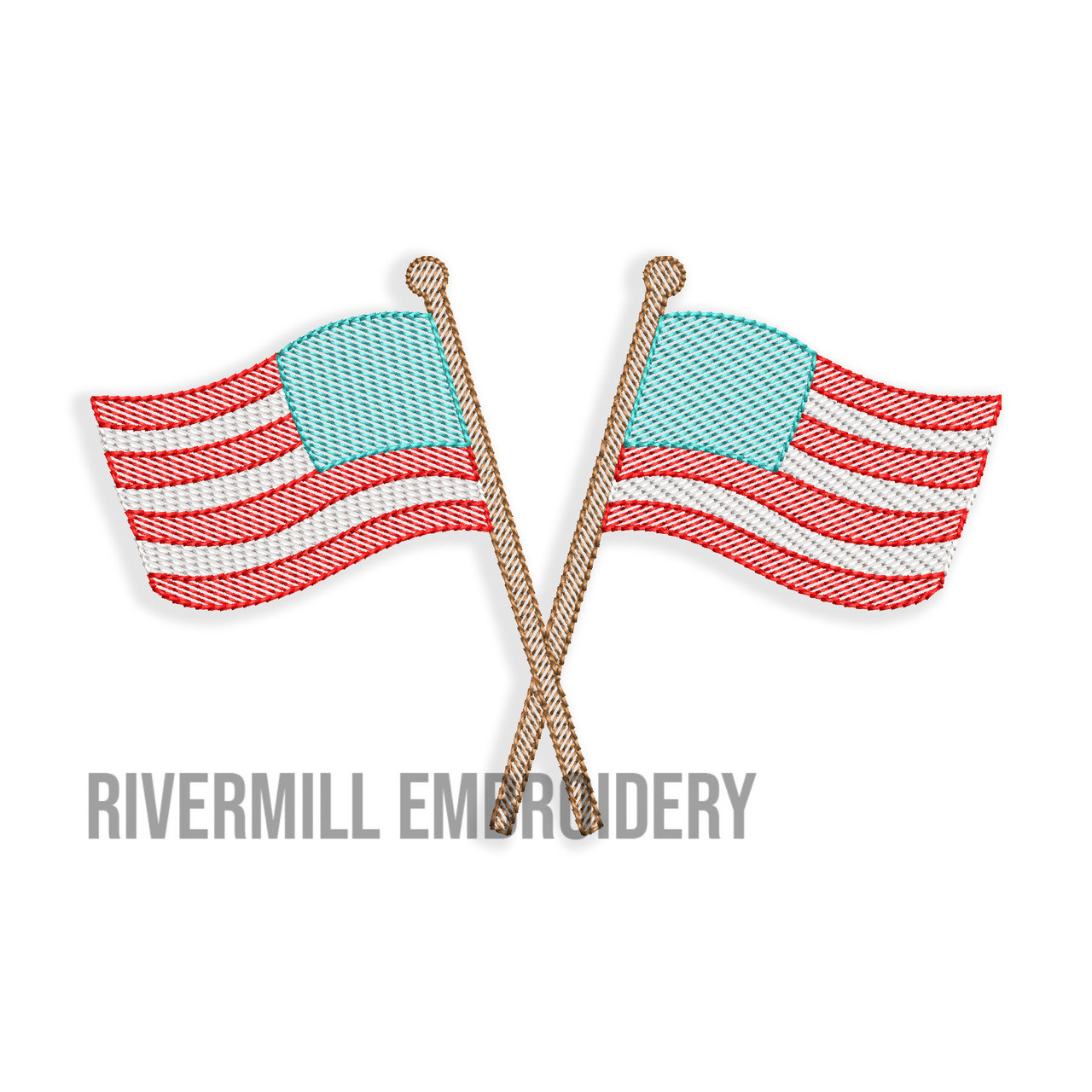Crossed American Flags Machine Embroidery Design - Rivermill Embroidery