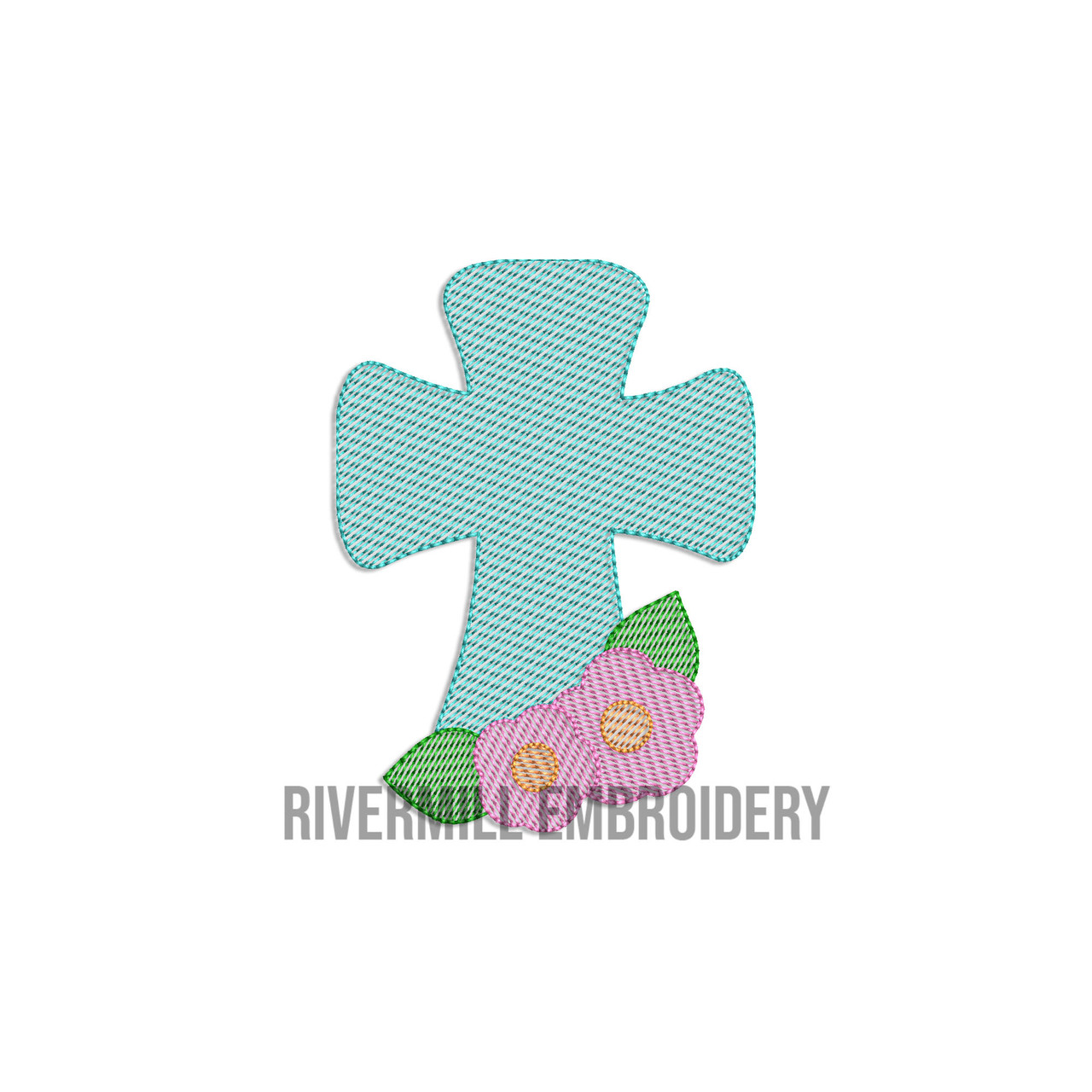 Mini Sketch Cross With Flowers Machine Embroidery Design - Rivermill ...