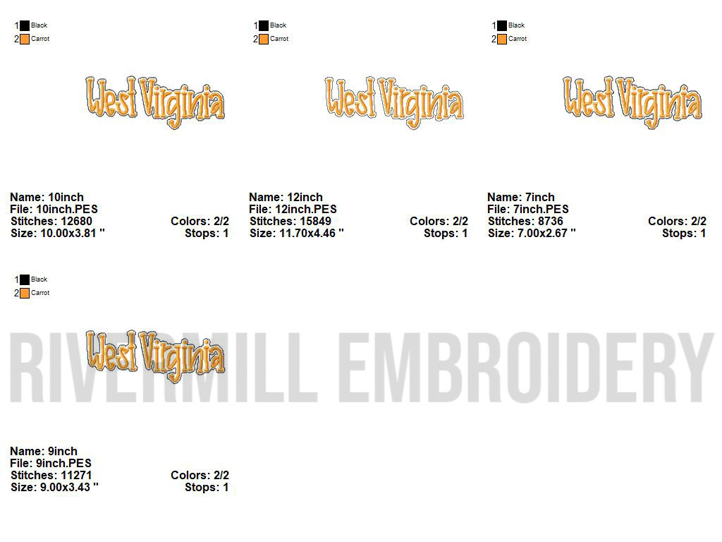 West Virginia WV with a Bean Stitch Outline Machine Embroidery Design ...