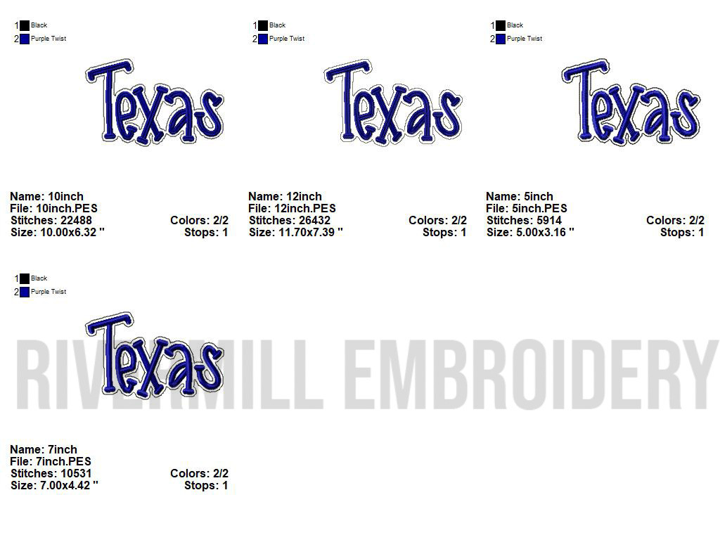 Texas TX with a Bean Stitch Outline Machine Embroidery Design ...