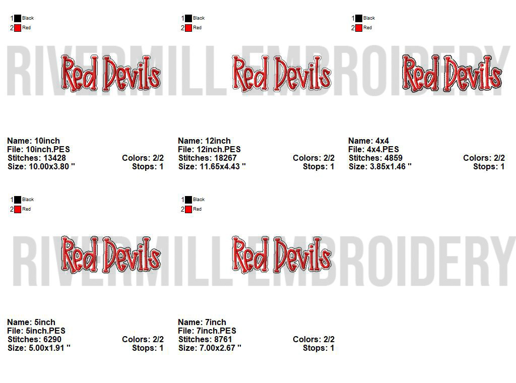 Red Devils with a Bean Stitch Outline Machine Embroidery Design ...