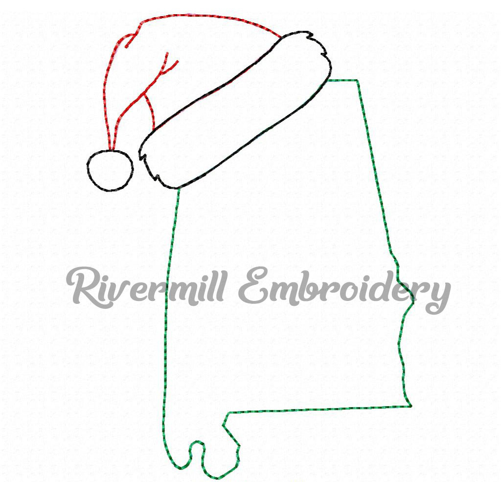 Alabama w/ Santa Hat Raggy Applique Machine Embroidery Design ...