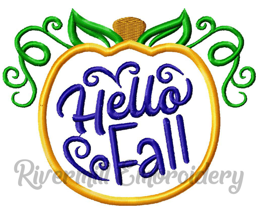 Hello Fall Applique Pumpkin Machine Embroidery Design - Rivermill ...
