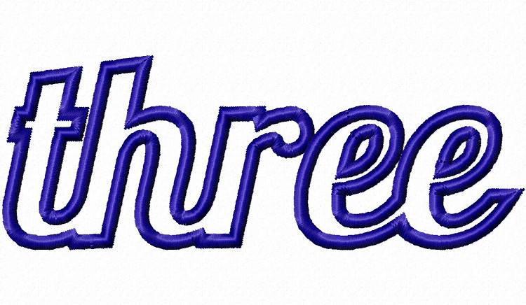 Applique Word "Three" Machine Embroidery Design - Rivermill Embroidery