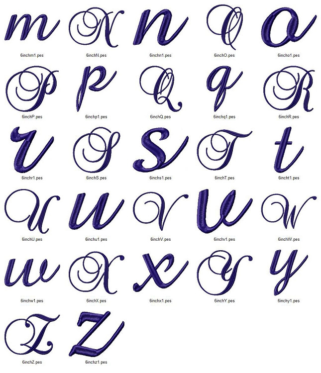 Large Brock Script Machine Embroidery Font Alphabet - Rivermill Embroidery