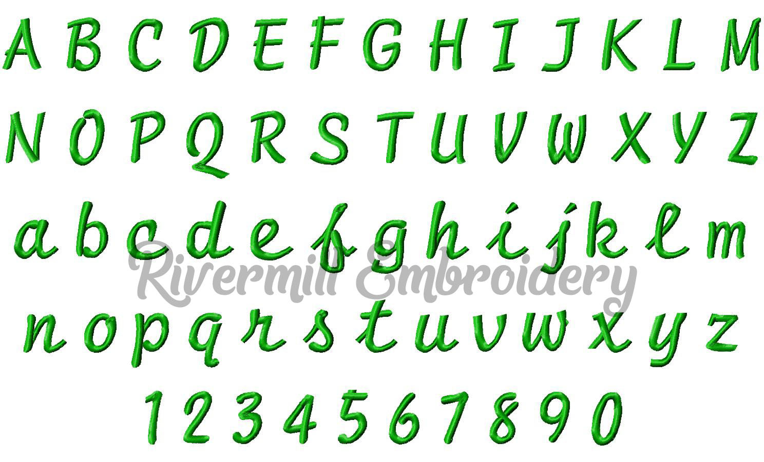 Uniform Script Machine Embroidery Font Alphabet - Rivermill Embroidery