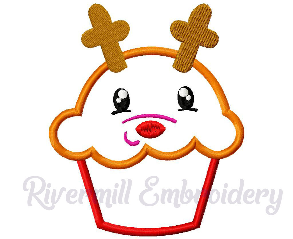 Reindeer Cupcake Applique Machine Embroidery Design - Rivermill Embroidery