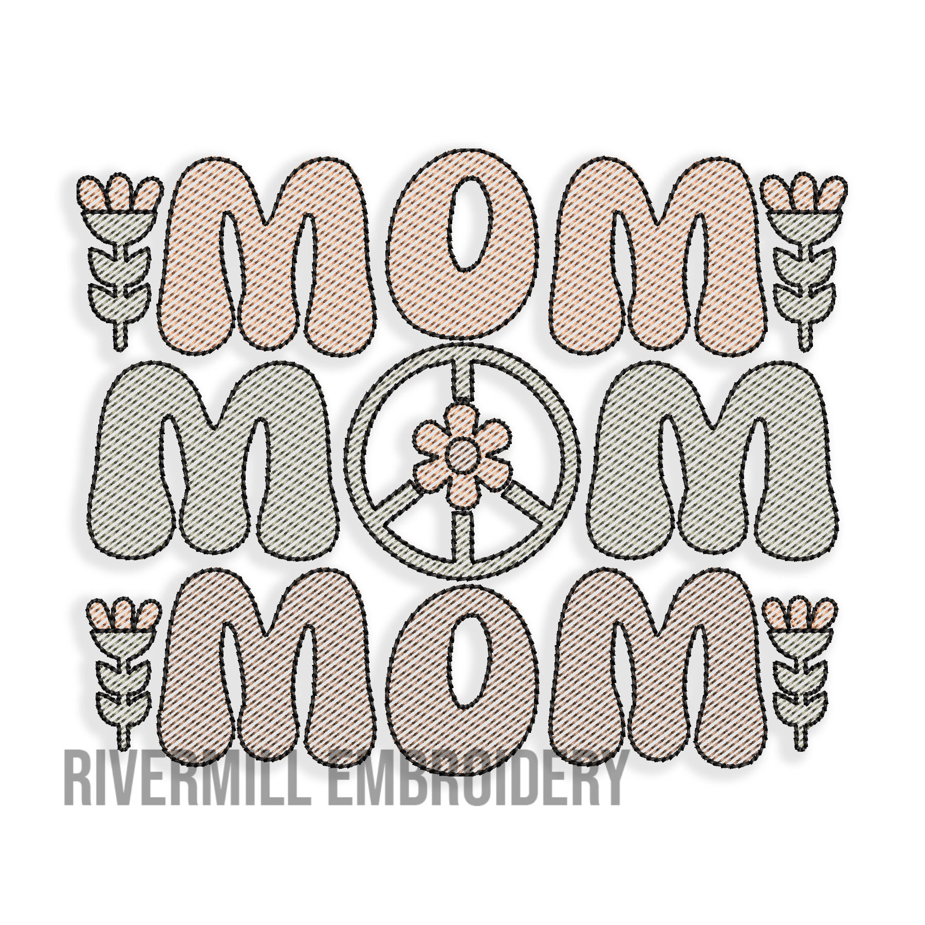 Mom Peace Sign & Flowers Sketch Machine Embroidery Design - Rivermill ...