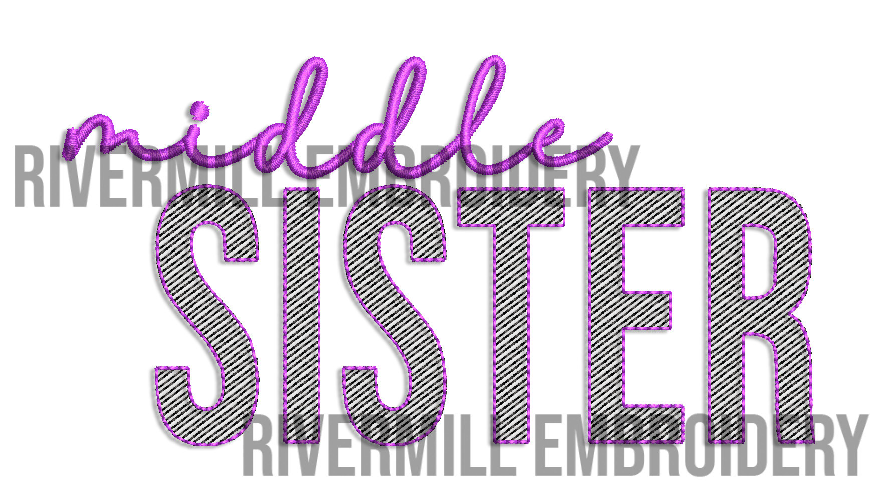 Middle Sis Sister Applique Machine Embroidery Design - Rivermill Embroidery