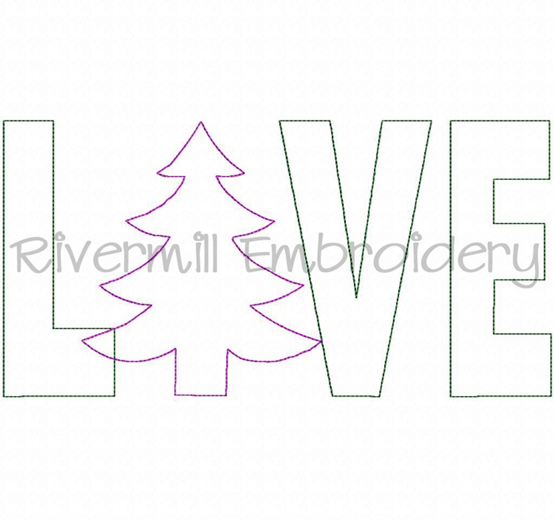 Raggy Applique Christmas Tree Love Machine Embroidery Design