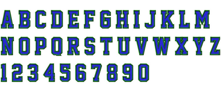 2 Color Varsity Style Machine Embroidery Alphabet - Rivermill Embroidery