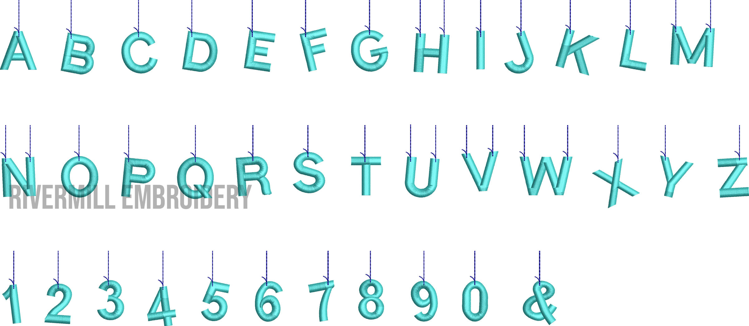 Hanging Letters Machine Embroidery Font Alphabet - Rivermill Embroidery