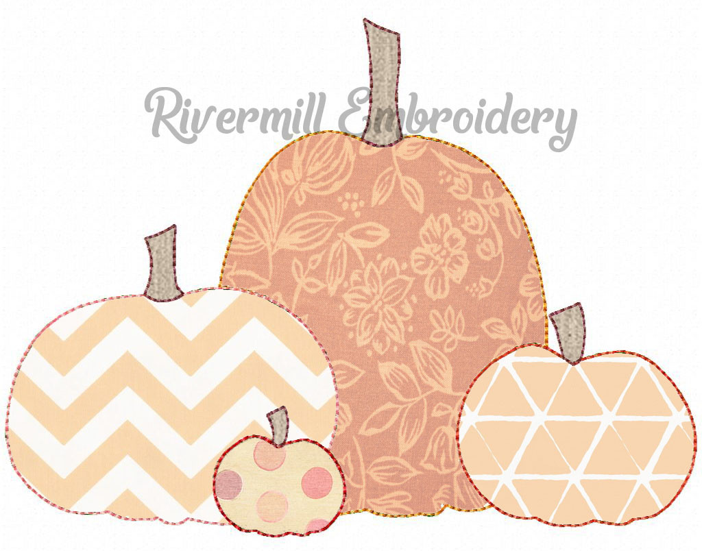 Raggy Applique Group of 4 Pumpkins Machine Embroidery Design ...