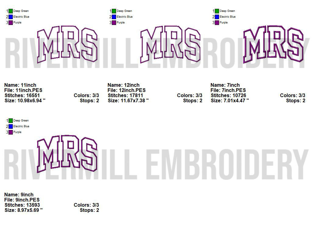 Arched MRS Applique Machine Embroidery Design - Rivermill Embroidery