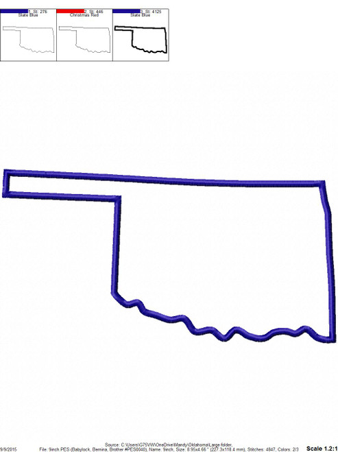 Large Applique State of Oklahoma Machine Embroidery Design - Rivermill ...