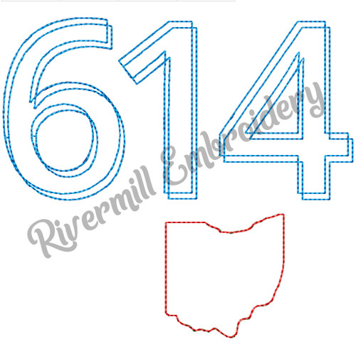 Raggy Applique Ohio 614 Area Code Machine Embroidery Design - Rivermill ...