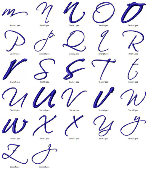 Large Scriptina Machine Embroidery Font Alphabet - Rivermill Embroidery