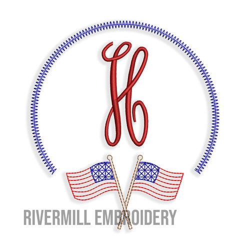 Crossed American Flags Frame Machine Embroidery Design - Rivermill ...