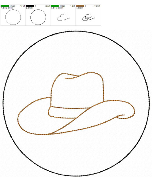 Raggy Applique Cowboy Hat In a Circle Machine Embroidery Design ...
