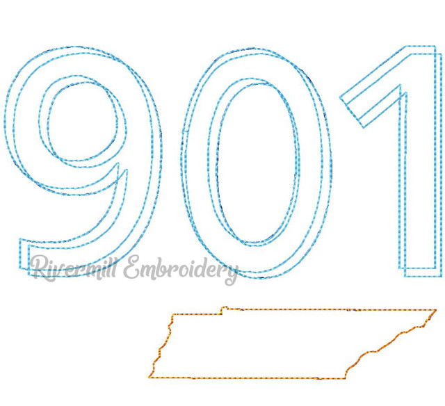 Raggy Applique Tennessee 901 Area Code Machine Embroidery Design ...
