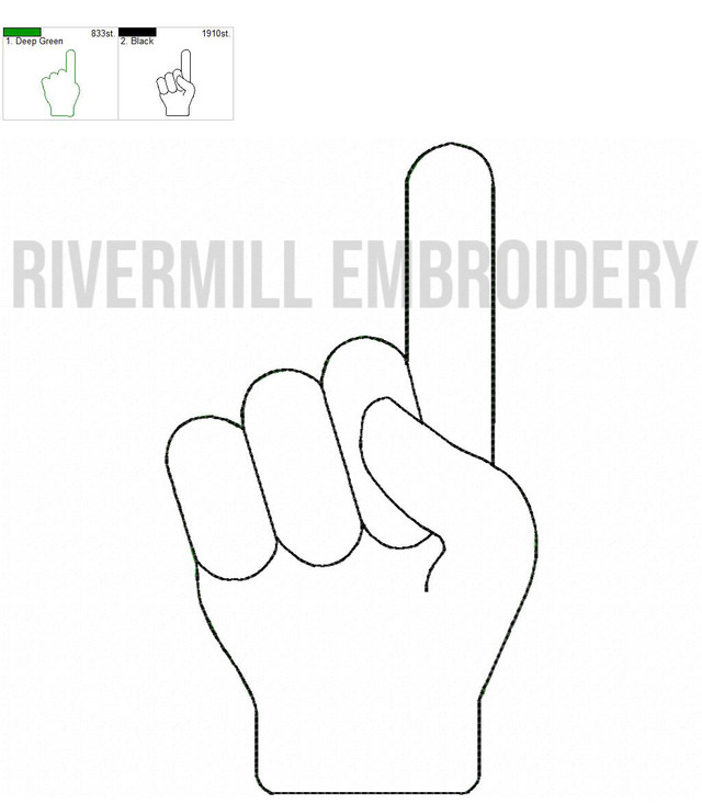 Foam Finger Number 1 Hand Bean Stitch Applique Machine Embroidery ...