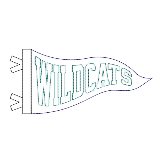 Wildcats Wavy Pennant Flag Bean Stitch Raggy Applique Machine ...