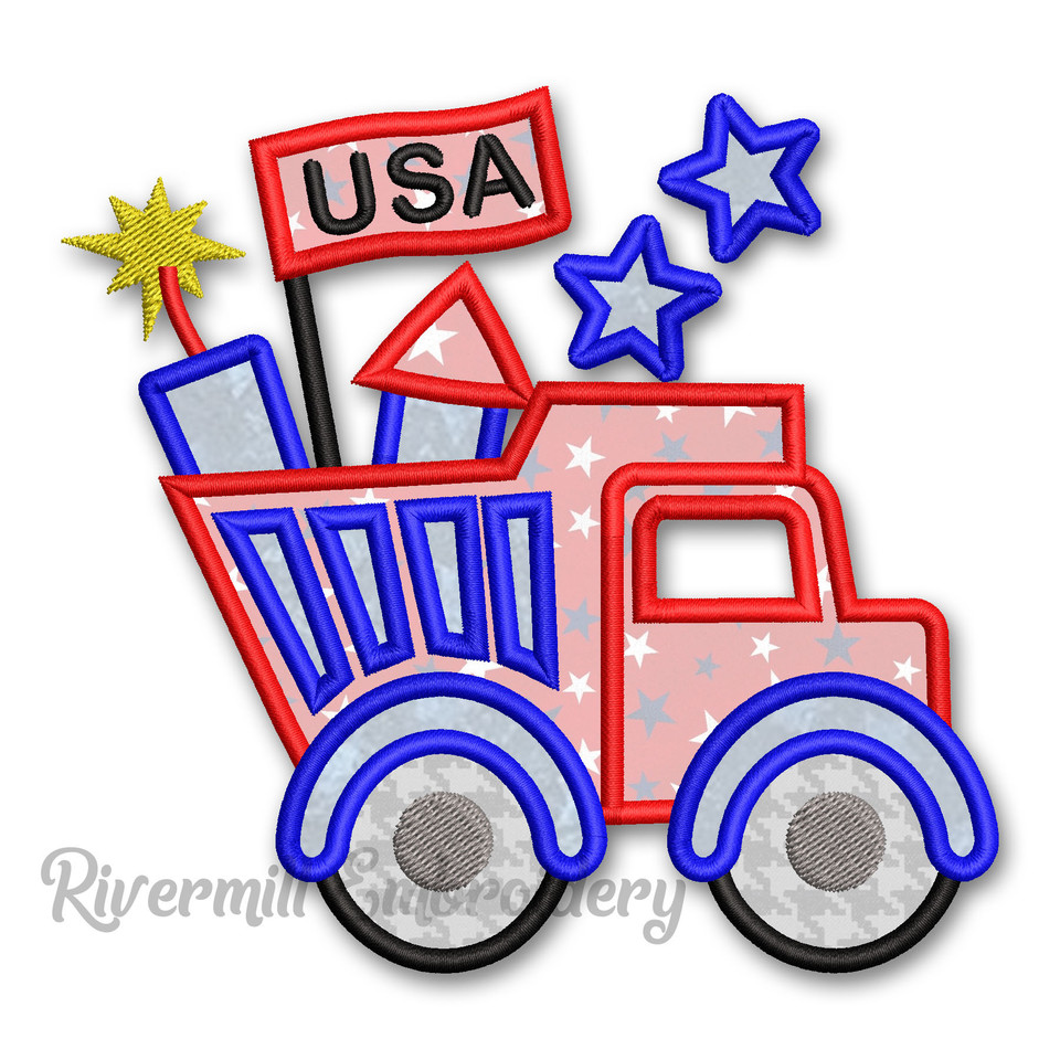 Applique Patriotic Dump Truck Machine Embroidery Design - Rivermill ...