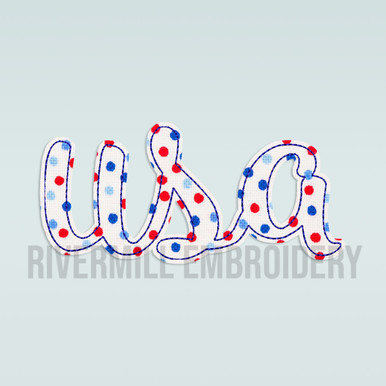 Raggy Applique USA Script Design - Rivermill Embroidery